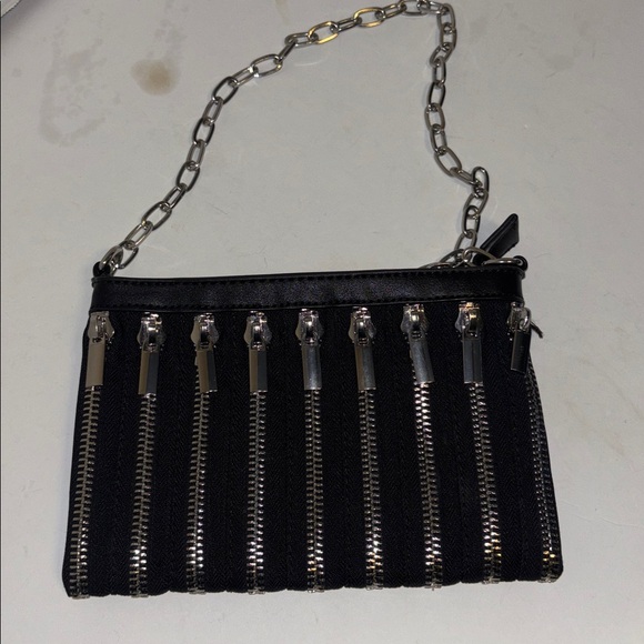 ASOS | Bags | Asos Black Shoulder Bag Silver Zipper Design All Over Bag ...